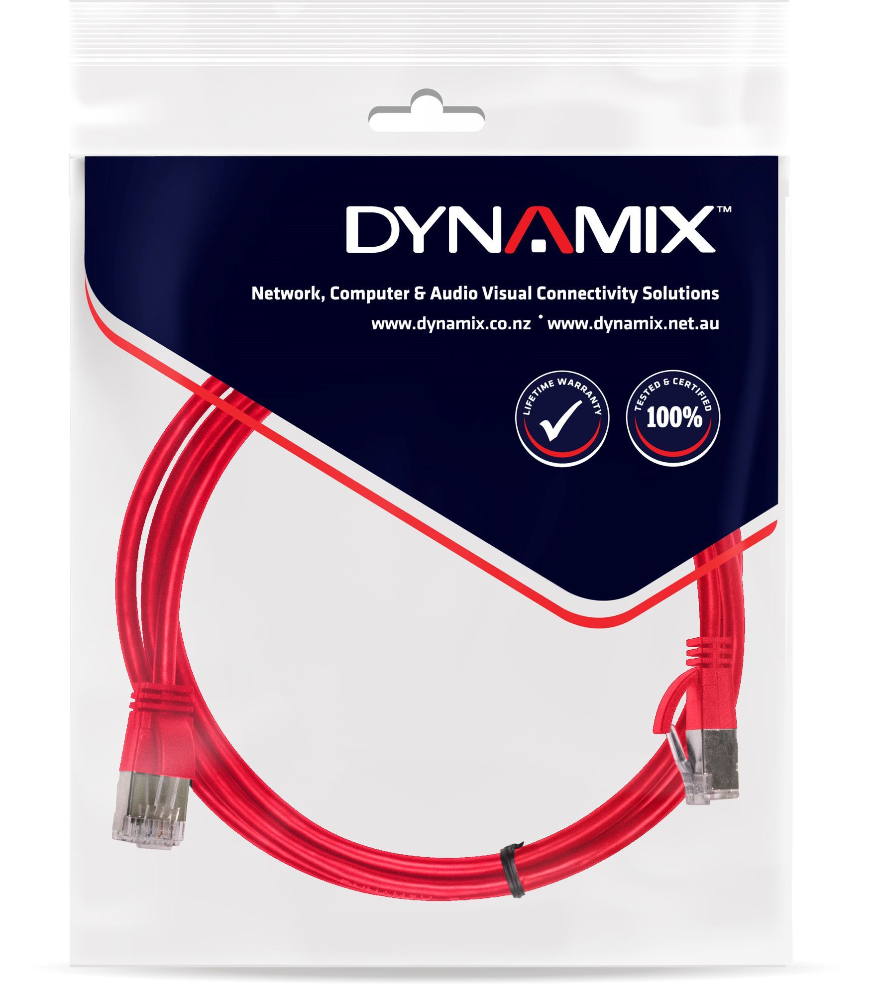 . DYNAMIX 0.5m Cat6A S/FTP Red Ultra-Slim Shielded 10G Patch Lead