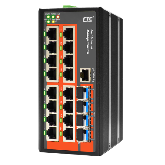 . CTC UNION 16 Port Fast Ethernet Managed Switch.-10~60C.